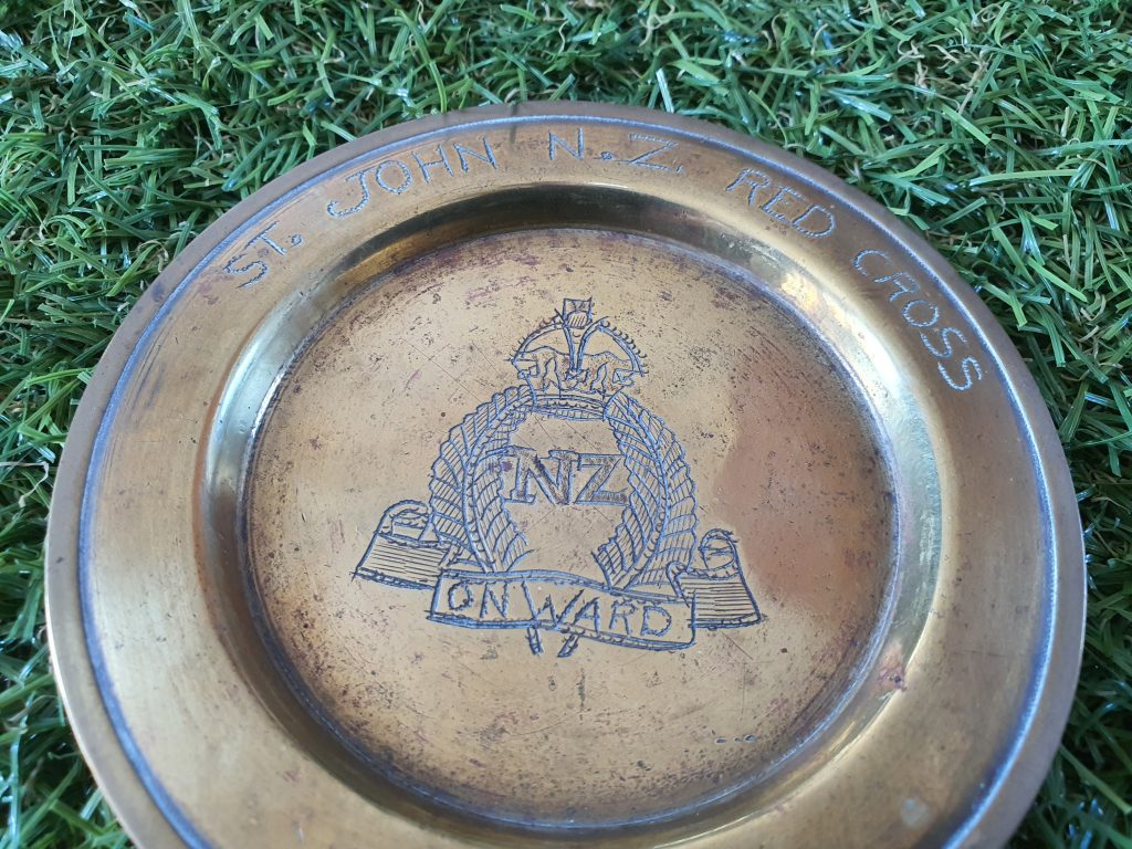 WWII New Zealand Onward St. John Red Cross Gift Souvenir Brass Plate ...